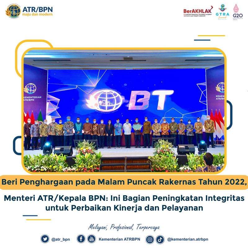 Beri Penghargaan pada Malam Puncak Rakernas Tahun 2022, Menteri ATR/Kepala BPN: Ini Bagian ...